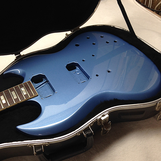 Pelham Blue Gibson SG restoration | Sims Guitar Refinishing